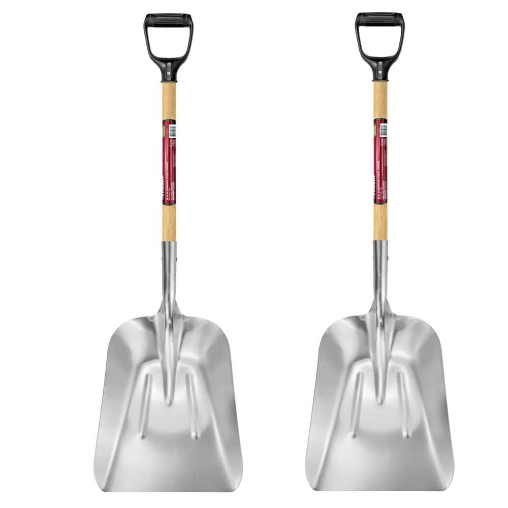 Husky 28 in. D-Grip Short Wood Handle Aluminum Scoop Shovel (2-Count ...