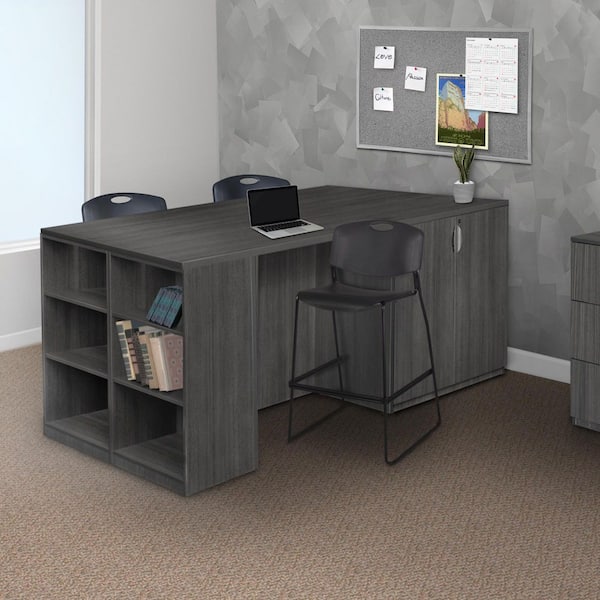 Regency Legacy 85 in. Ash Grey Stand Up Storage Cabinet/ 3 Desk Quad ...