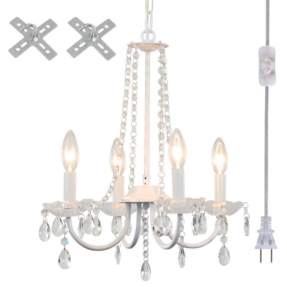 LWYTJO 4-Light White Minimalist Crystal Style Chandelier Light with ...