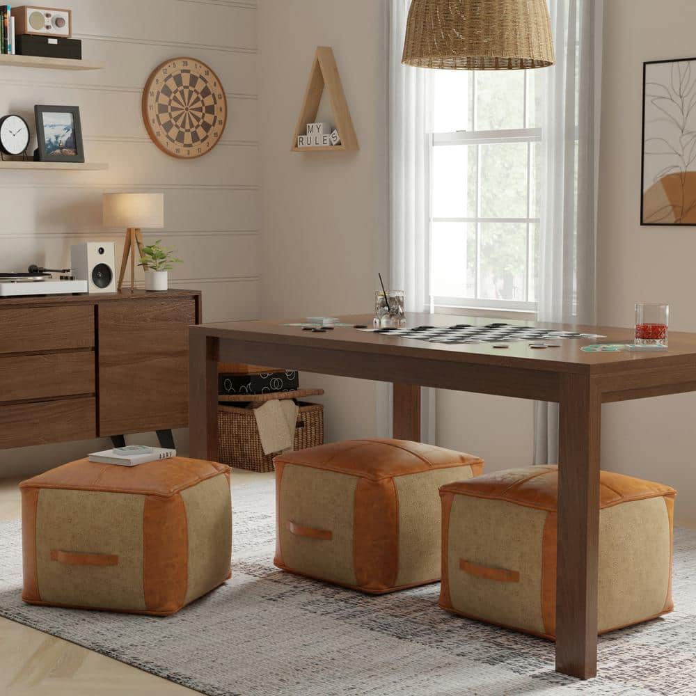Simpli Home Atkinson Boho Tan Genuine Leather Square Pouf AXCPF-84-TN ...