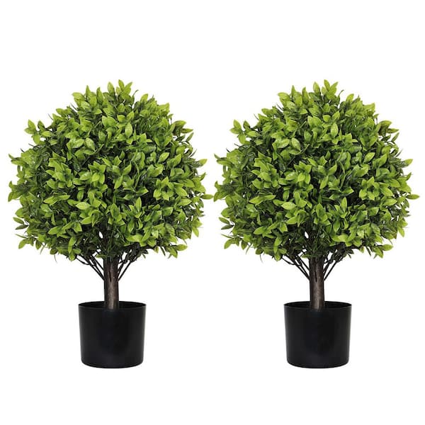 1.8 ft. Artificial Boxwood Topiary Ball Trees in Pots for Indoor ...