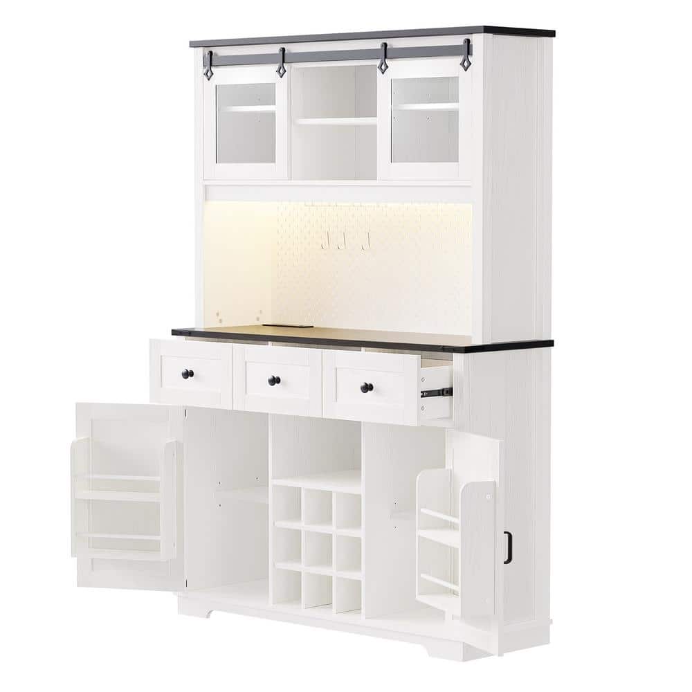 tunuo Kitchen Cabinet White Wood 71 in. W Pantry Bar Cabinet with ...