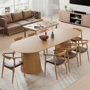 Dovelina Oval Natural Wooden Solid Wood 86 in. Double Pedestal Base ...