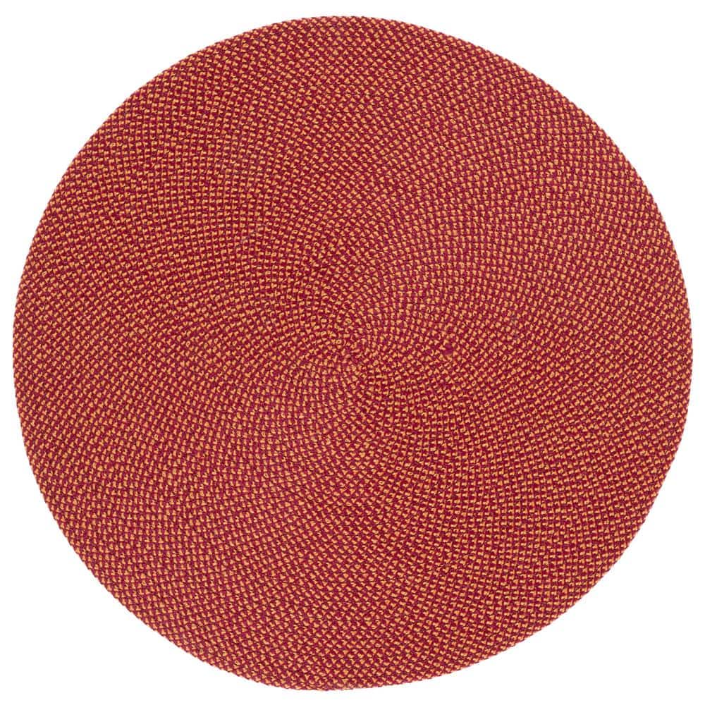 SAFAVIEH Braided Red Gold Doormat 3 ft. x 3 ft. Abstract Round Area Rug ...