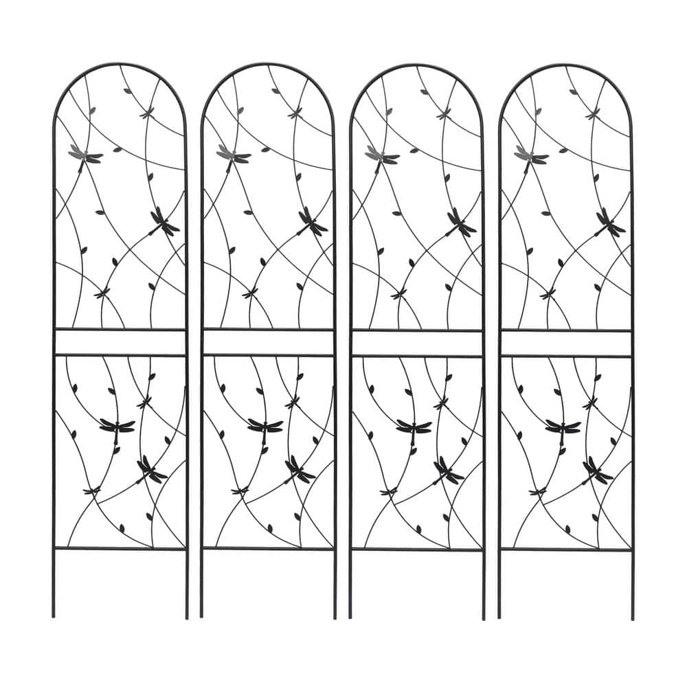 Miscool Avex Black 4-Pieces 19.7 in. W x 86.7 in. H Metal Garden Trellis for Climbing Plants ...