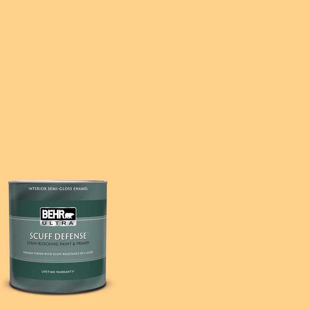 BEHR ULTRA 1 qt. #300A-3 Melted Butter Extra Durable Semi-Gloss Enamel ...