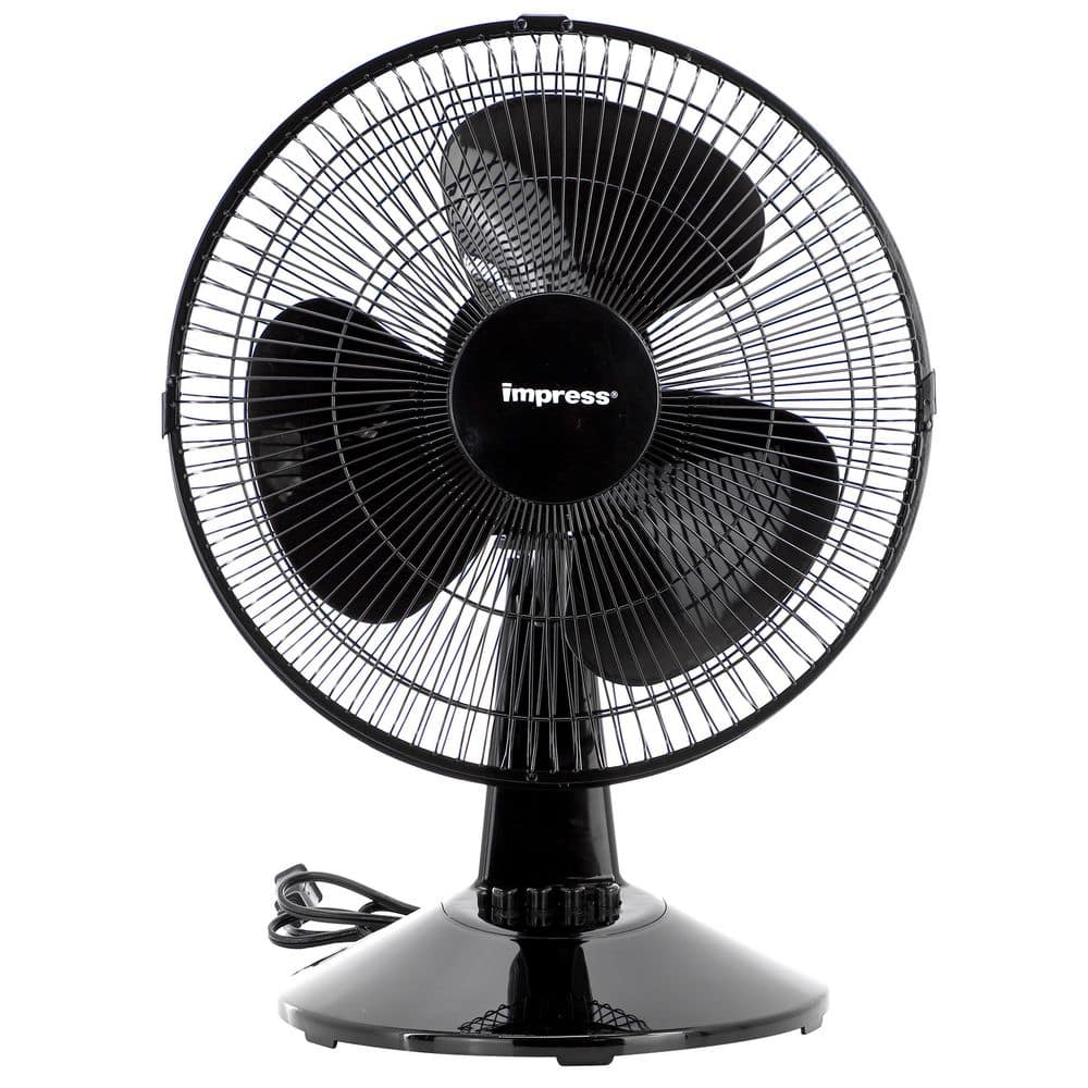 Impress 12 in. 3-Speed Oscillating Table Fan in Black 985123318M - The ...