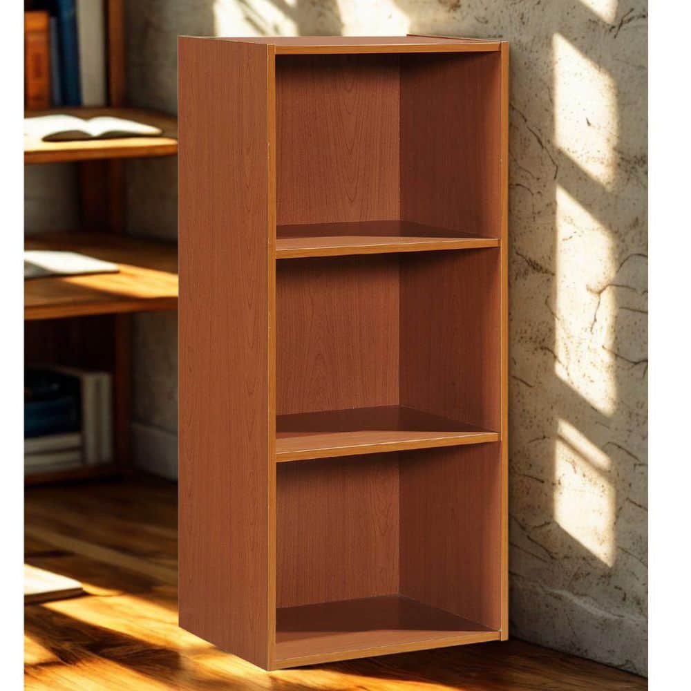 L'Baiet 35.6 in. Tall Cherry Wood 3-Shelf Bookcase with Open Storage 3 ...
