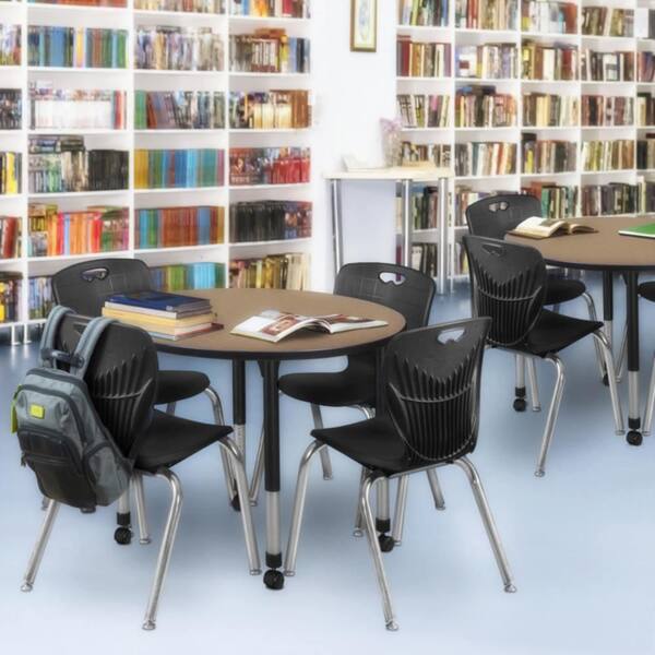 Regency Kee 36 in. Round Noble Oak Mobile Adjustable Classroom Table ...