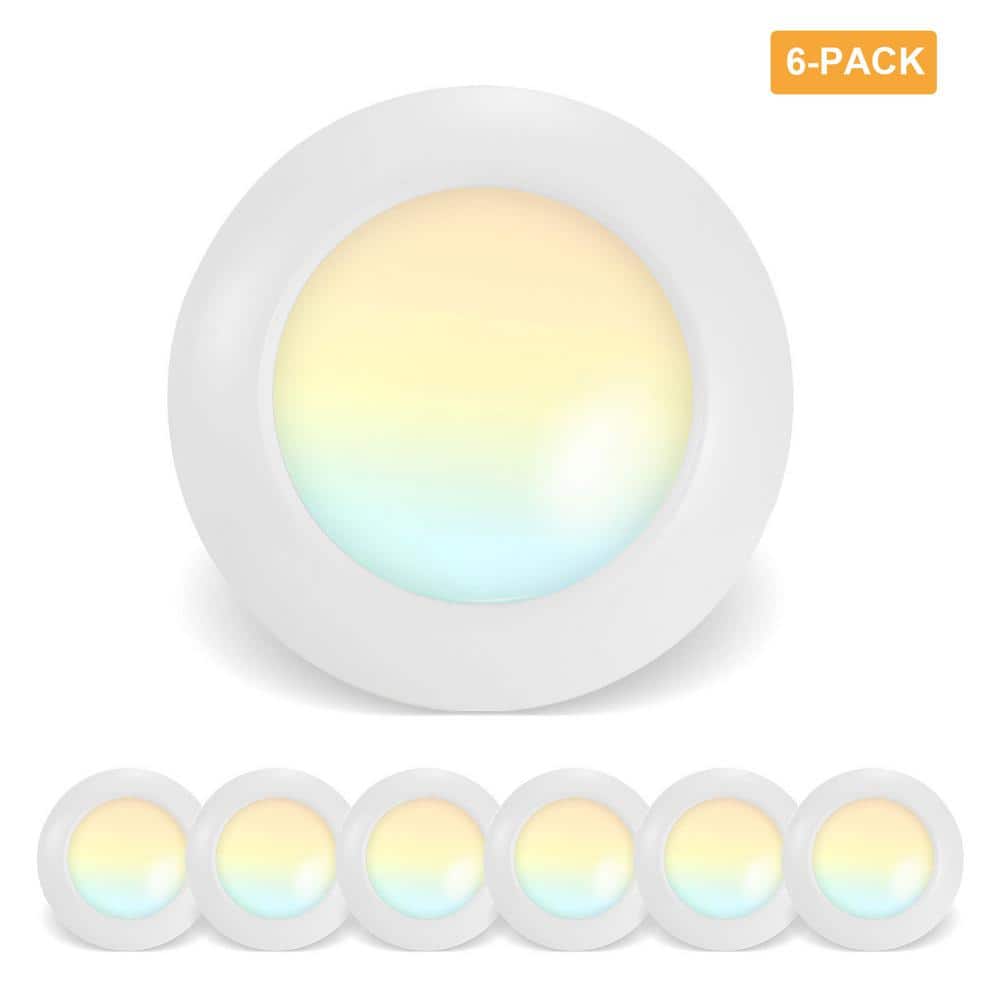 RUN BISON 6-PACK 12 in. 90 CRI 2700K to 5000K 5 CCT Selectable LED Disk ...