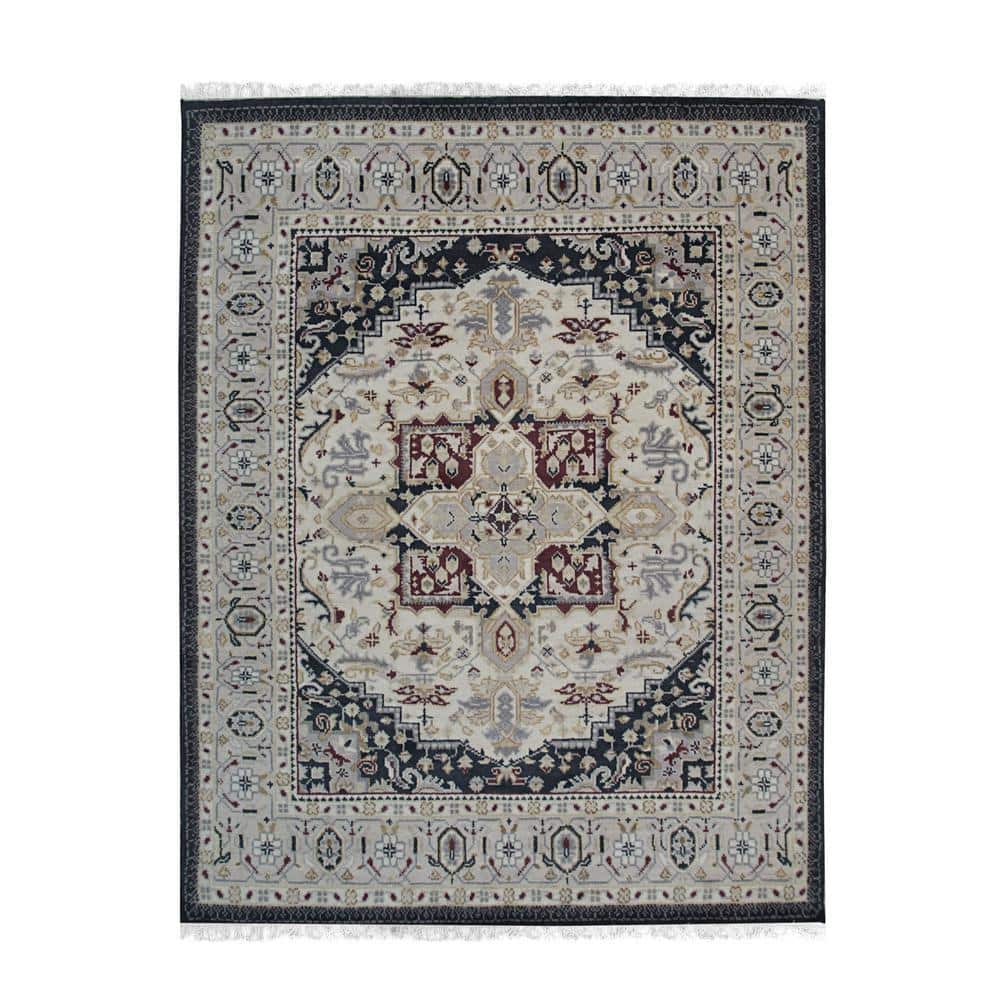 EORC Beige 9 ft. x 12 ft. Hand Knotted Wool Traditional Heriz Design ...