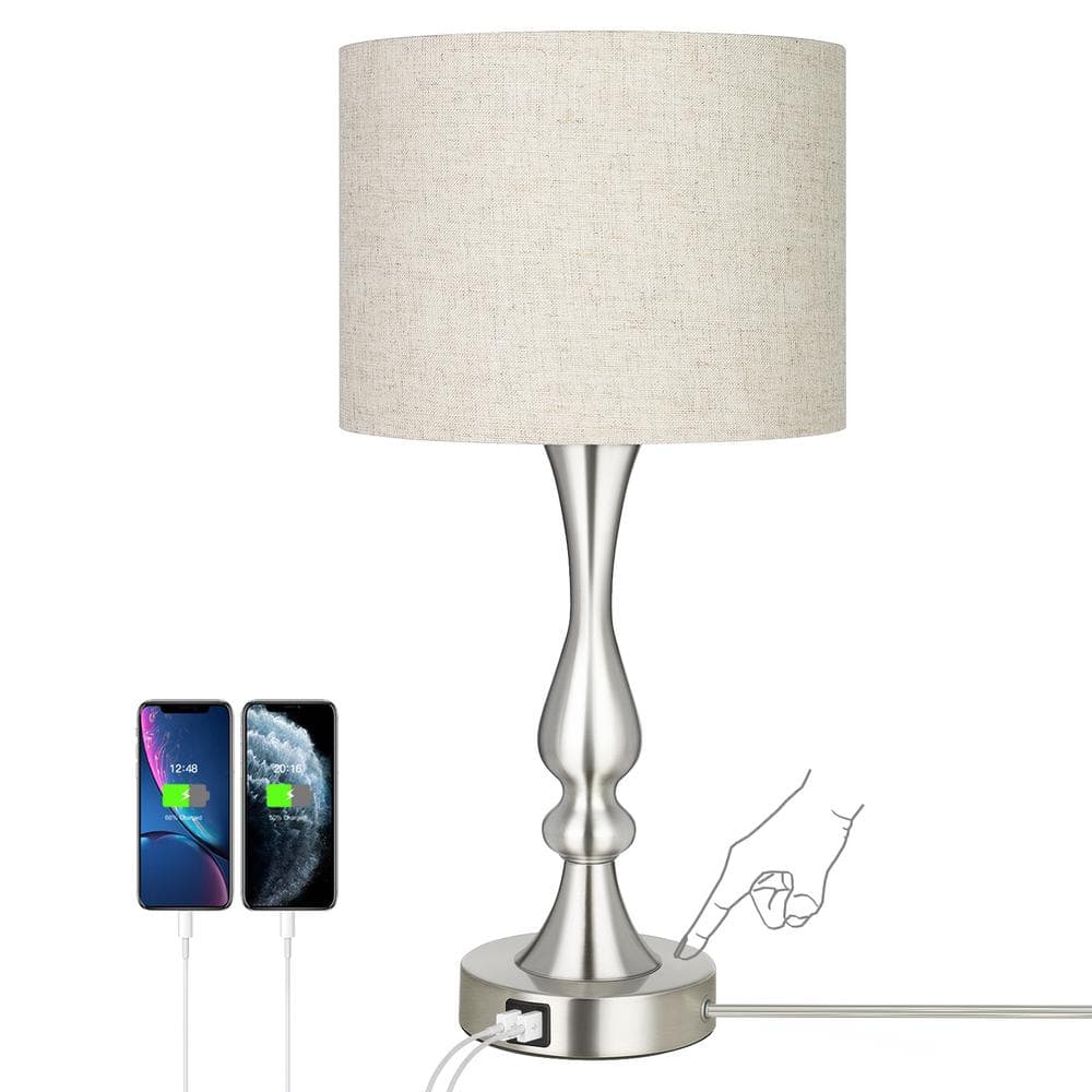 DEWENWILS Laraine 20.7 in. Silver Touch Control 3-Way Table Lamp with 2 ...