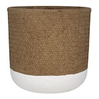 Trendspot 10 in. White and Natural Reed Round Cement Planter ECR01682N-10T