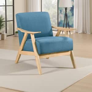 Benjara Ginna Blue and Brown Polyester Arm Chair with 4 Legs Base Style ...