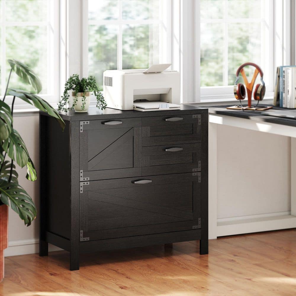 HOMCOM 4-Drawer Black Engineered Wood 31.5 in. Lateral Farmhouse File ...