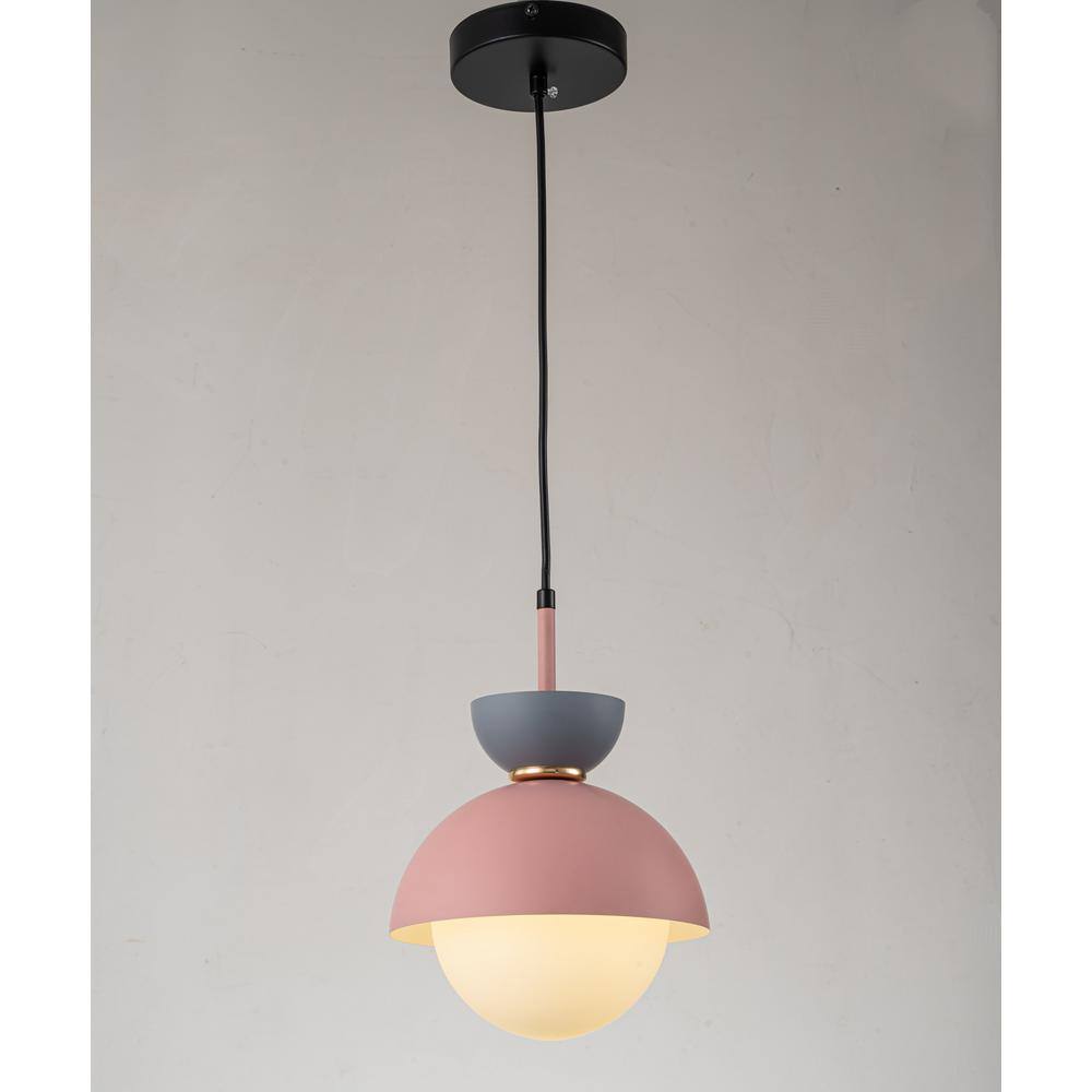RRTYO Genna 40-Watt 1-Light Modern Pink Shaded Pendant Light Kitchen ...