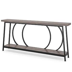 BYBLIGHT Terrella 70.8 in. Gray Rectangle Engineered Wood Console Table ...