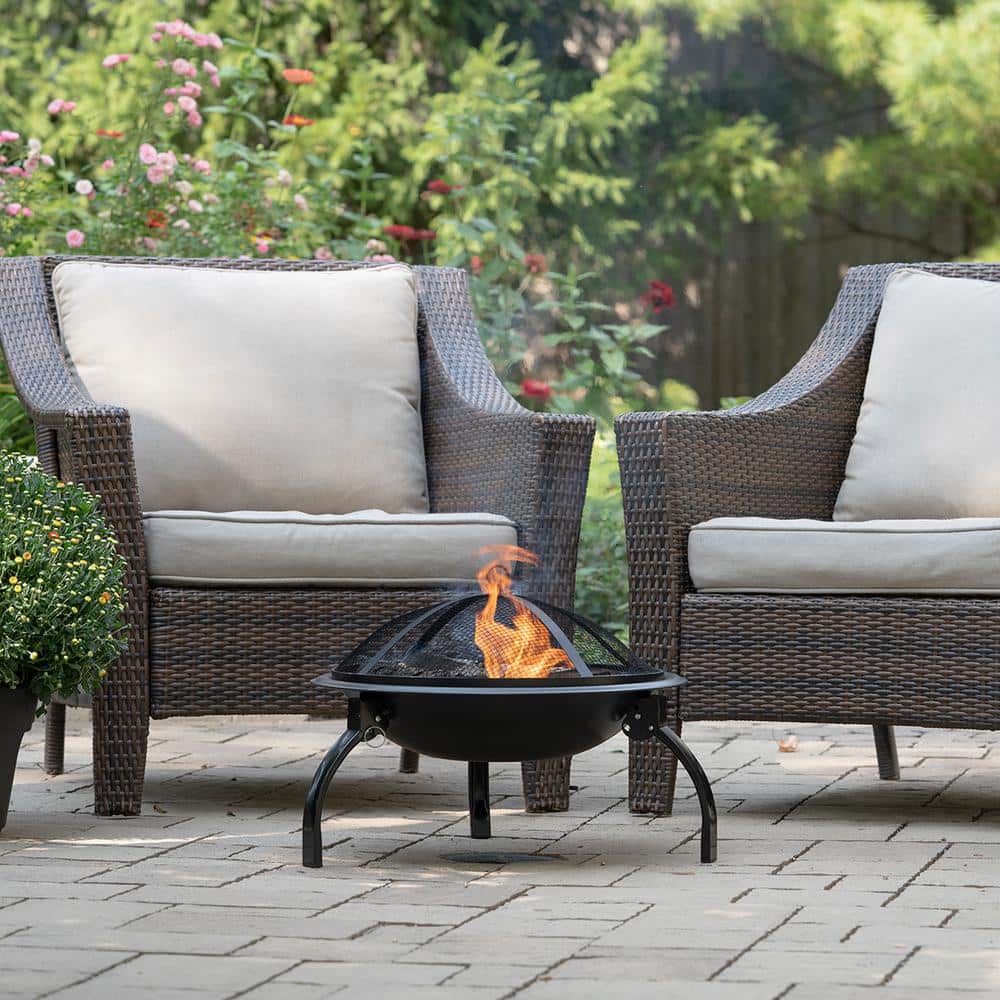 Buy 21.25 in. Round Steel Portable Wood Fire Pit with Folding Legs ...