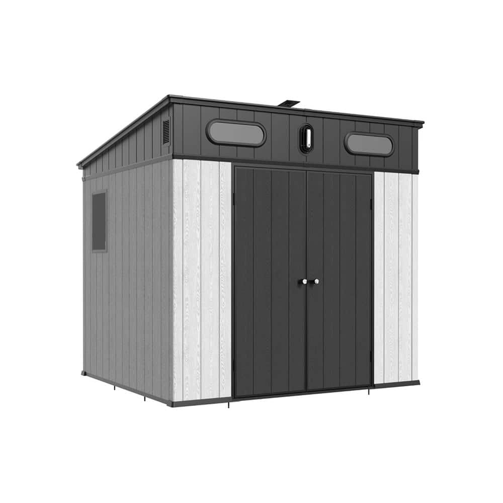 ALEKO 8 ft. W x 7 ft. D Outdoor Shed with Pent Roof 56 sq. ft. Resin ...