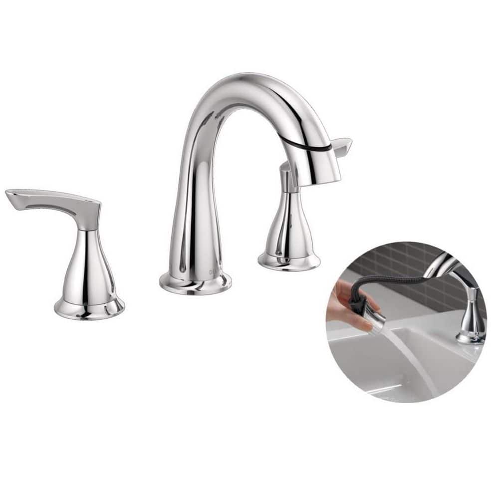 Delta Broadmoor 8 in. Widespread 2-Handle Bathroom Faucet with Pull-Down Spout in Chrome 35765LF ...