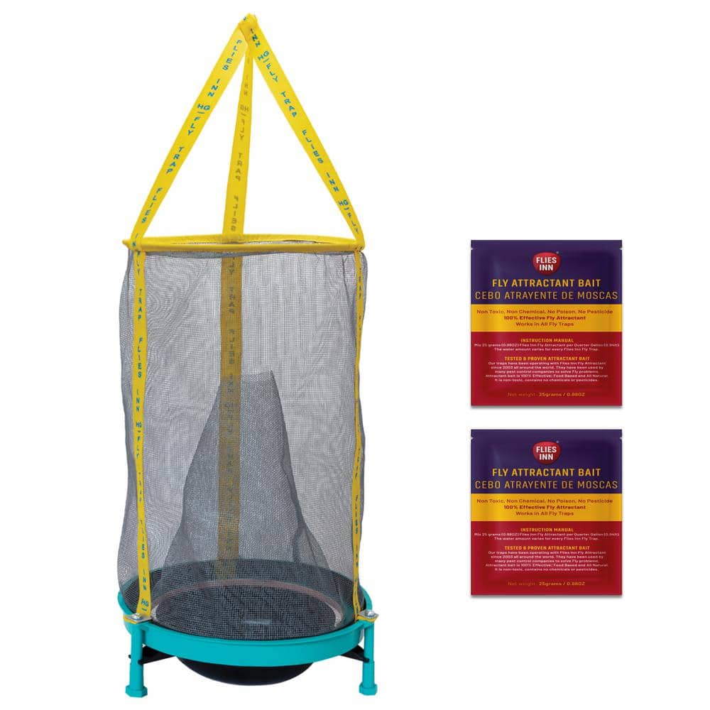 FLIES INN Ez Fly Cage Outdoor Fly Trap with 2 Fly Attractant Baits, Low ...