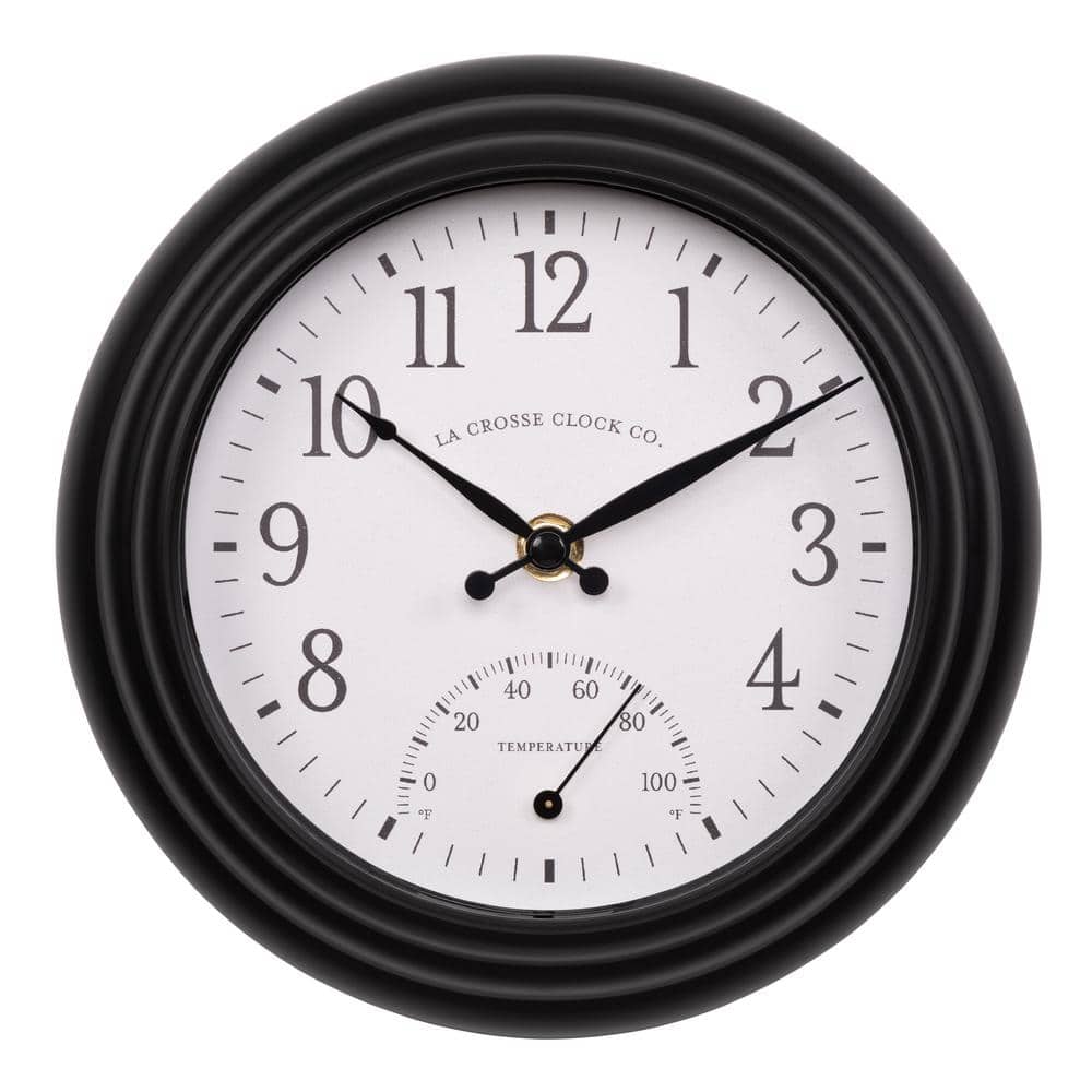 La Crosse Clock 8 in. Colby Indoor/Outdoor Analog Quartz Wall Clock ...