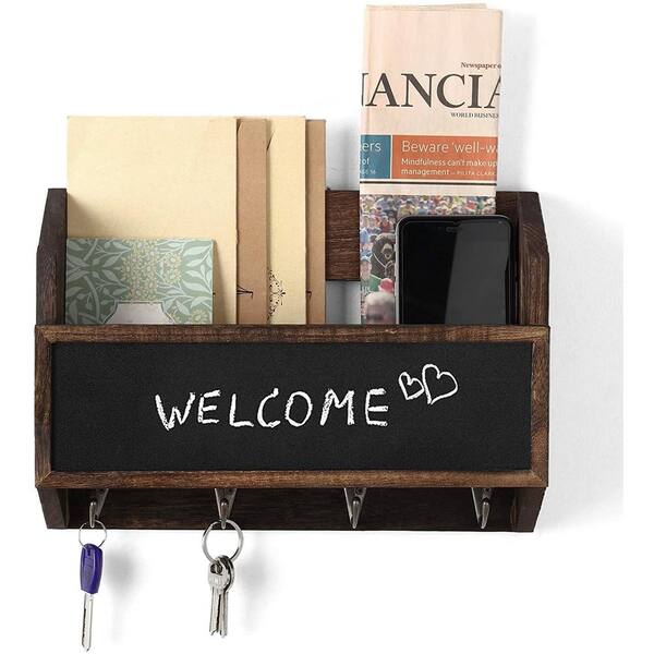 Oumilen Brown Hanging Mail Organizer for Wall Mounted Mail Organizer ...