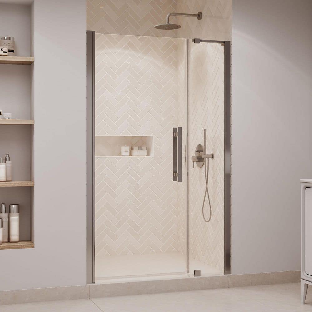 OVE Decors Pasadena 45 7/16 in. to 47 3/8 in. W x 72 in. H Pivot Alcove Frameless Shower Door in ...