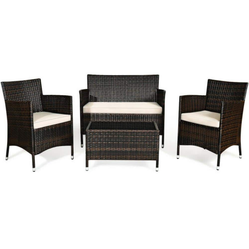 Clihome 4-Pieces Wicker Outdoor Patio Conversation Set Rattan Sofa Set ...