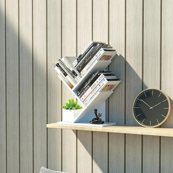 White 11.5 in. x 15 in. Wood Modern 3-Tier Desk Display Shelf ...