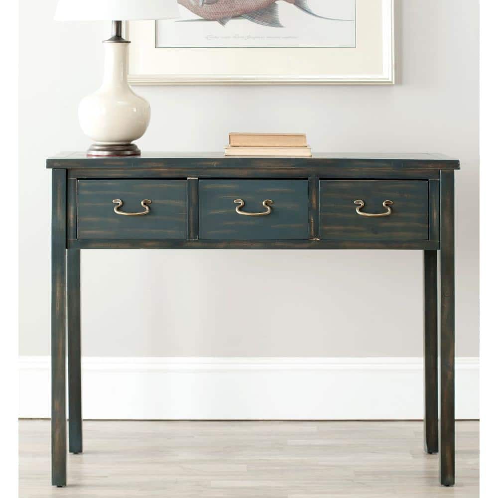 SAFAVIEH Cindy 40 in. 3-Drawer Green/Blue Wood Console Table AMH6568E ...