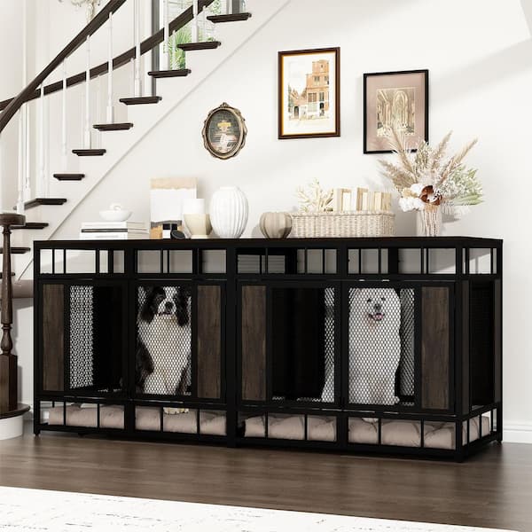 FUFU&GAGA Dog House Large Pet Crate Furniture, Indoor Mesh and Wooden Dog Kennels for 2 Medium ...
