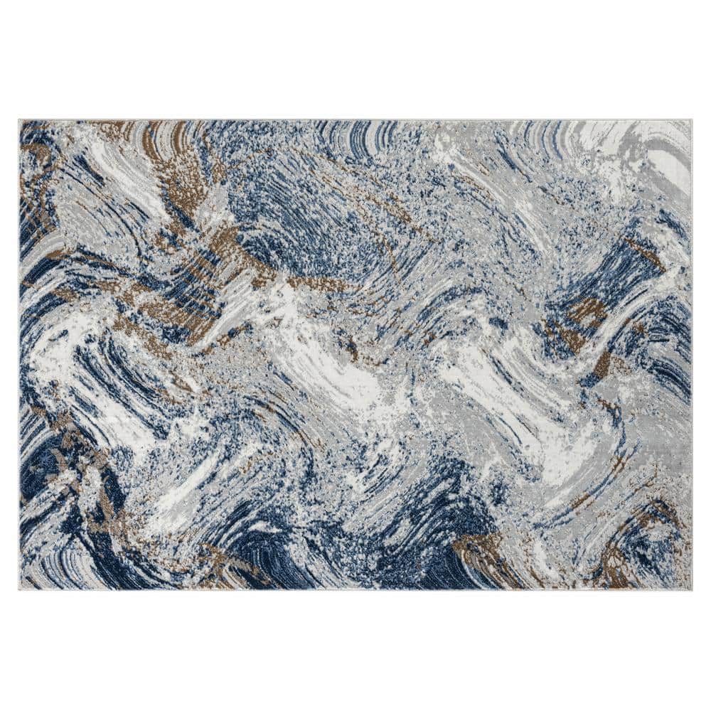 LUXE WEAVERS Marble Collection Blue 9x12 Artistic Abstract ...