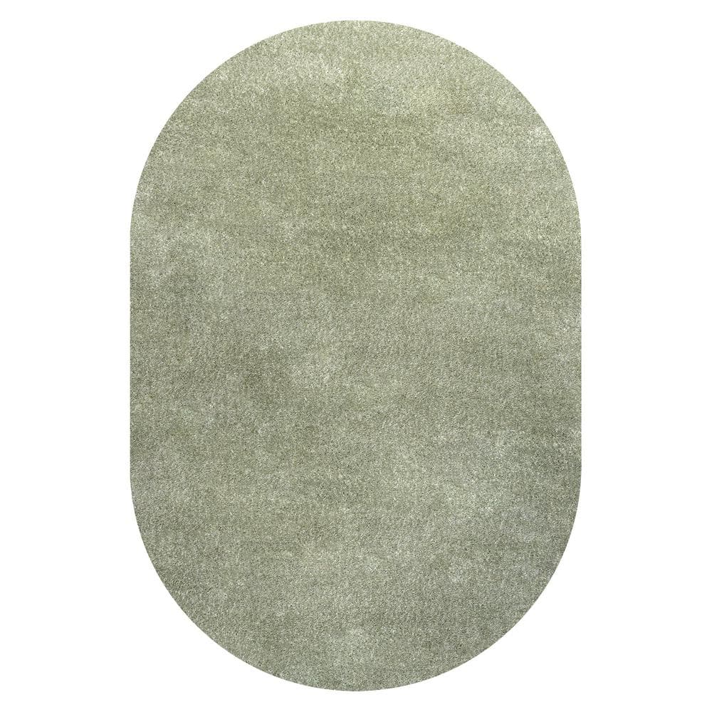 JONATHAN Y Haze Solid Low-Pile Green 6 ft. x 9 ft. Oval Area Rug ...