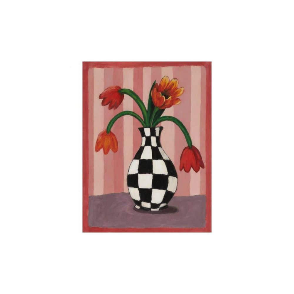 Chessboard Vase Tulip Arrangement Unframed Canvas Art Print 32 in. x 24 ...