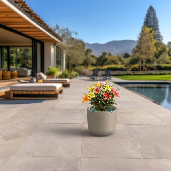 Morrava 14 in. Medium Light Gray Concrete Round Planter / Pot with ...