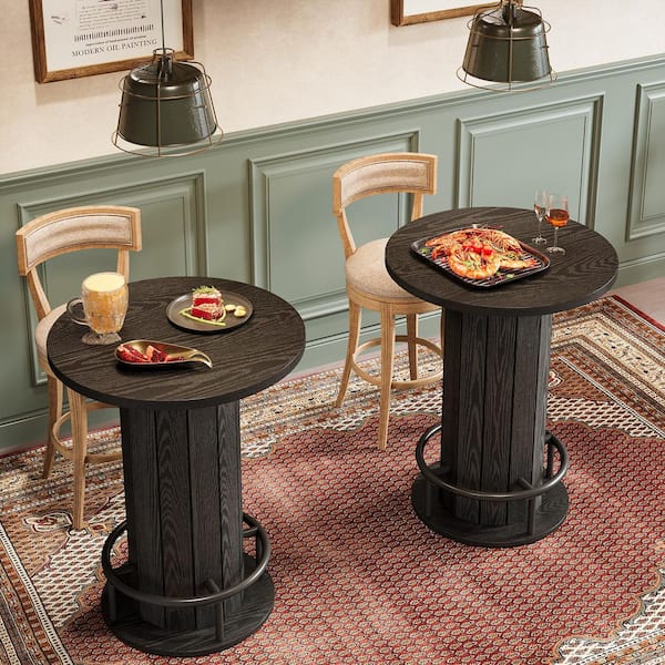BYBLIGHT Moronia Farmhouse Round Black Wood 31.5 in. Pedestal Dining ...