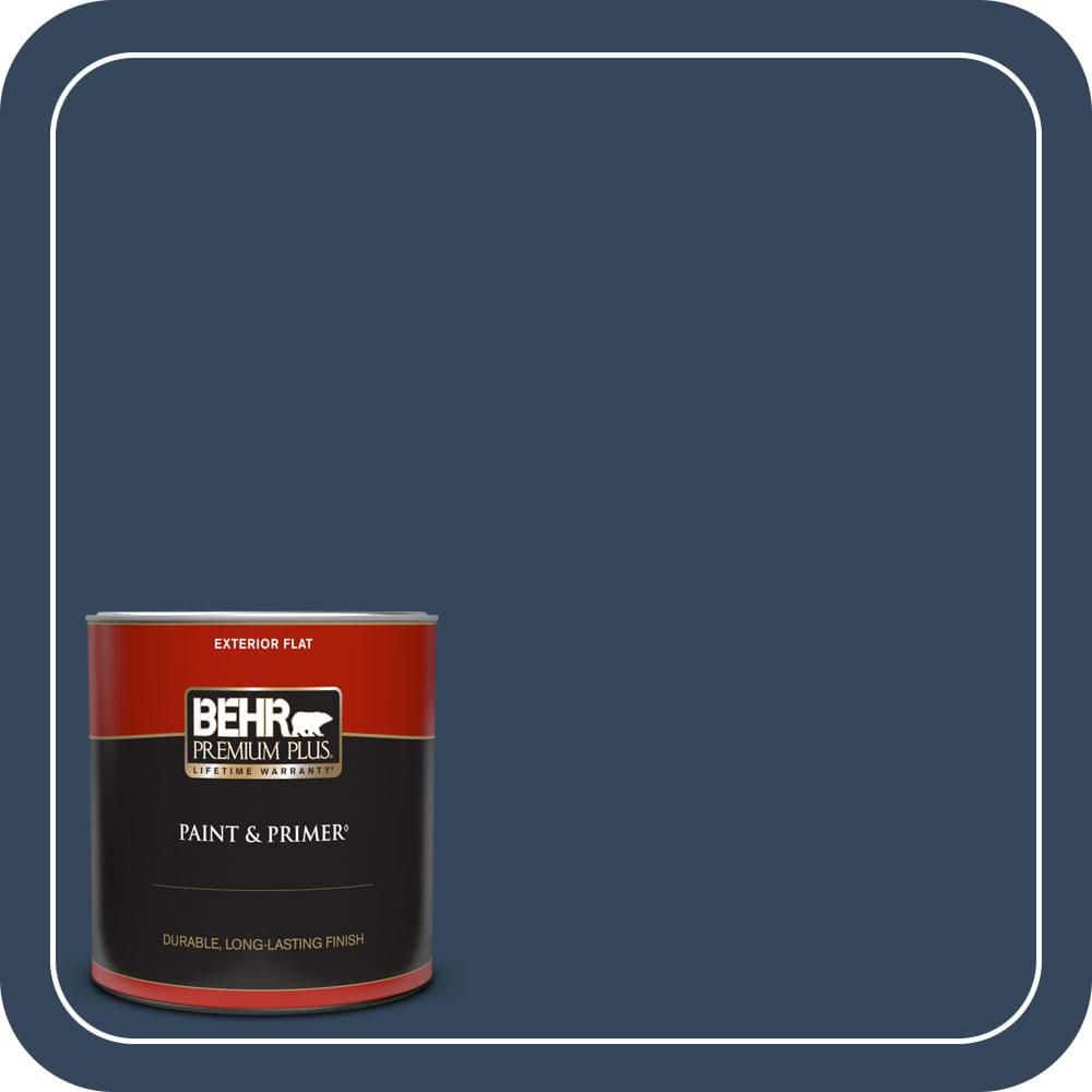 BEHR PREMIUM PLUS 1 qt. #MQ5-54 Compass Blue Flat Exterior Paint ...