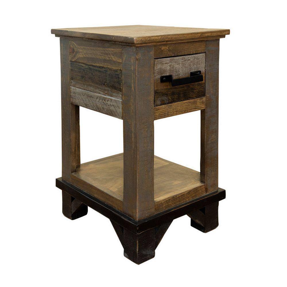 Benjara 17.25 in. Gray, Brown and Black Rectangle Wood End Table with 1 ...