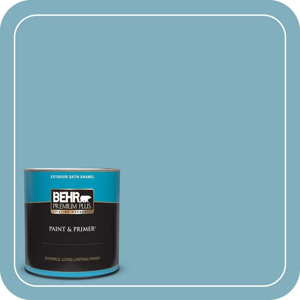 BEHR PREMIUM PLUS 1 qt. #PMD-83 Porcelain Blue Satin Enamel Exterior ...