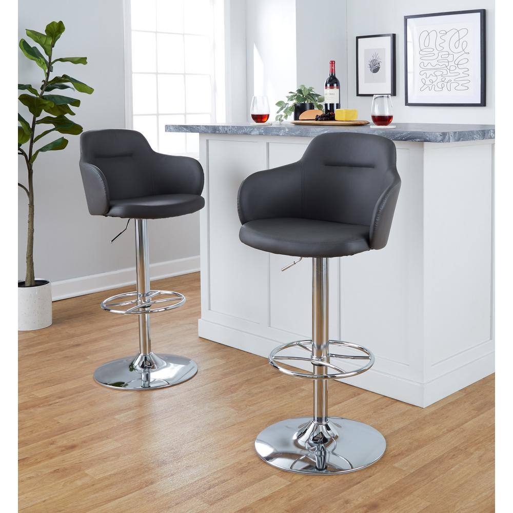Lumisource Boyne 33 in. Grey Faux Leather and Chrome Metal Adjustable ...