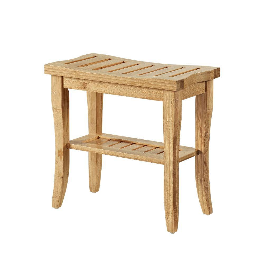 Benjara 18 in. Brown Backless Bamboo Stool with Slated Top and Open ...