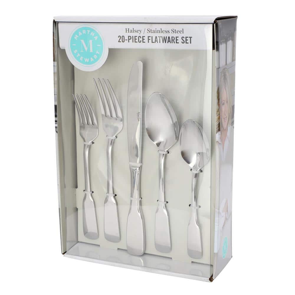 MARTHA STEWART Halsey 20-Piece Stainless Steel Flatware Set in Silver ...