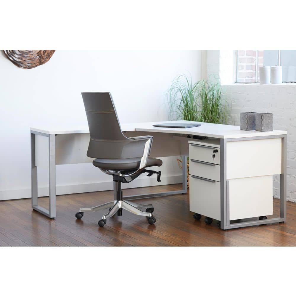 Nyhus Atka 63 in. L-Shaped White Laminate Crescent Desk with Left Side ...