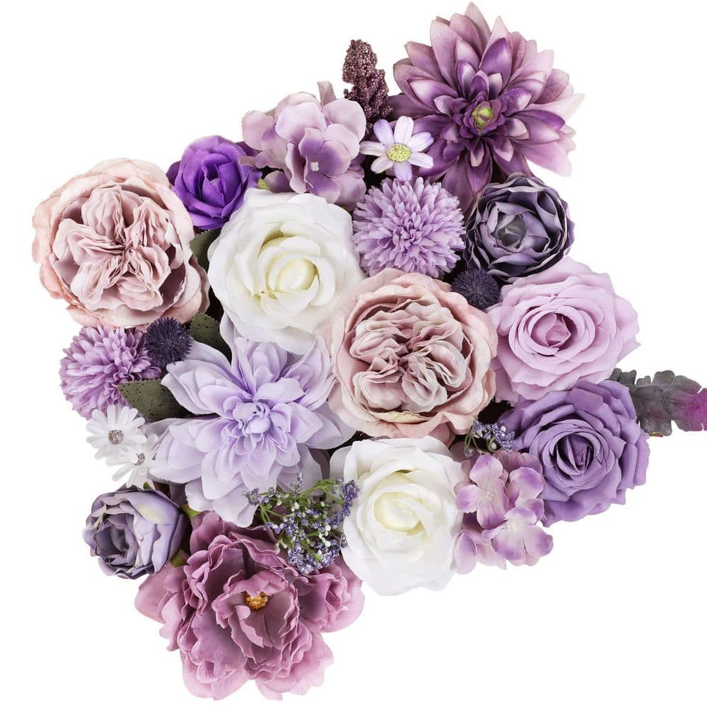 Artificial Purple Flowers Combo Silk Peony Rose Hydrangea for DIY ...