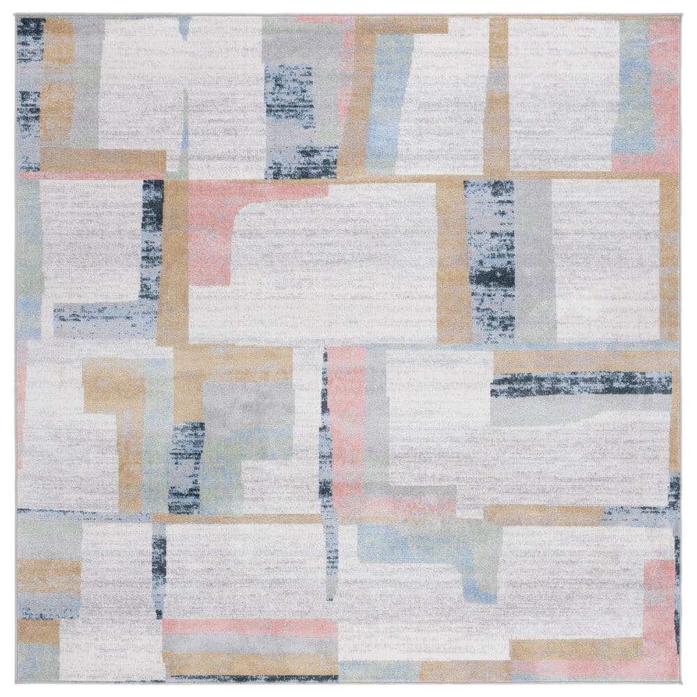 SAFAVIEH Bayside Ivory/Blue Rust 7 ft. x 7 ft. Machine Washable ...