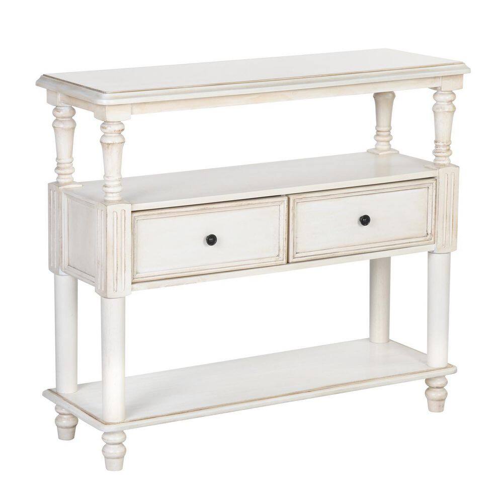 Homy Casa Lyting 39.4 in. White Rectangle Wood Console Table with 2 ...
