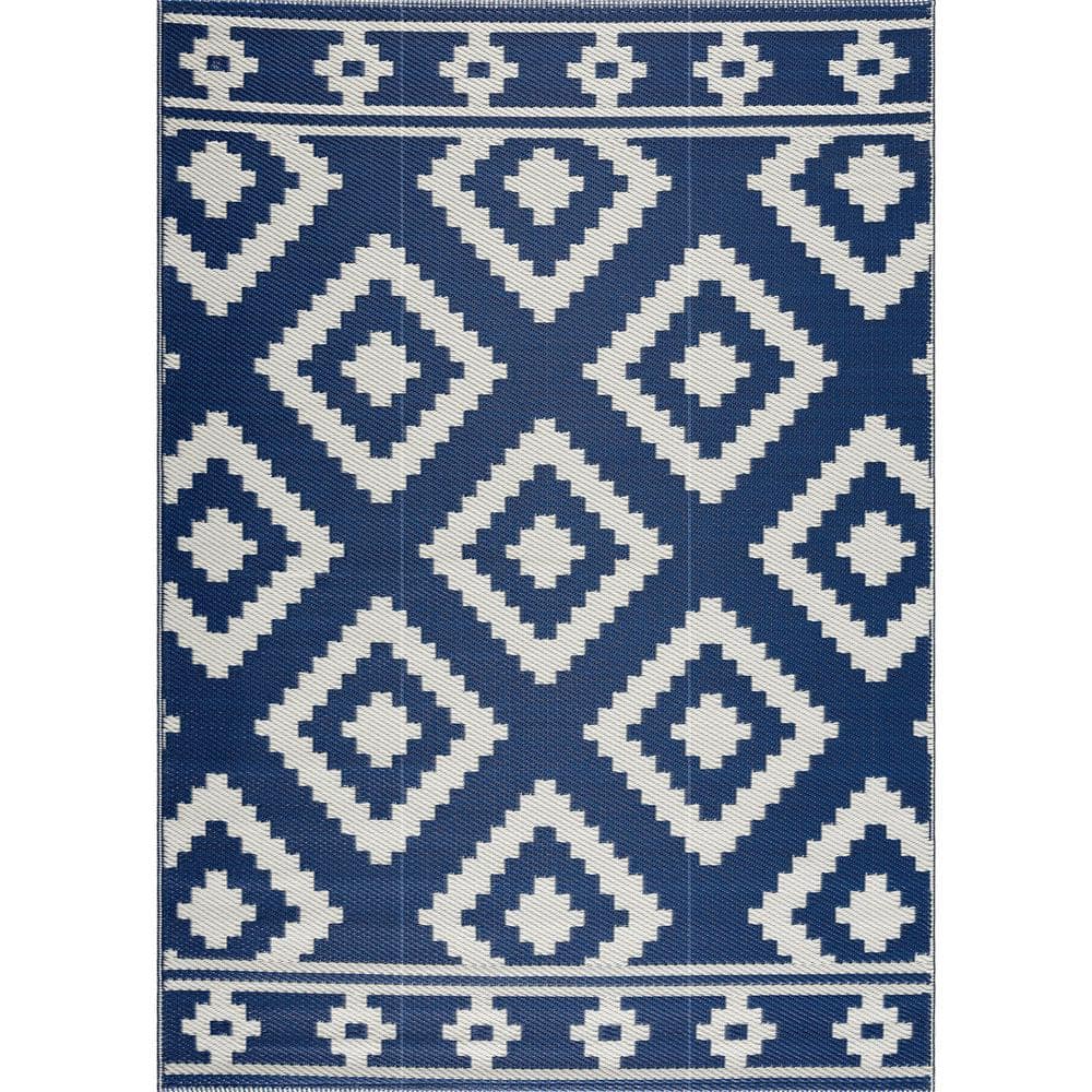 PLAYA RUG Milan Navy and Creme 5 ft. x 7 ft. Folded Reversible Recycled ...