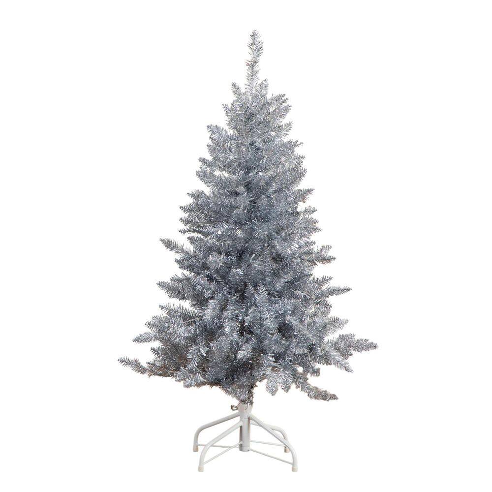 Nearly Natural 4 ft. Artificial Silver Christmas Tree with 130-Cool ...