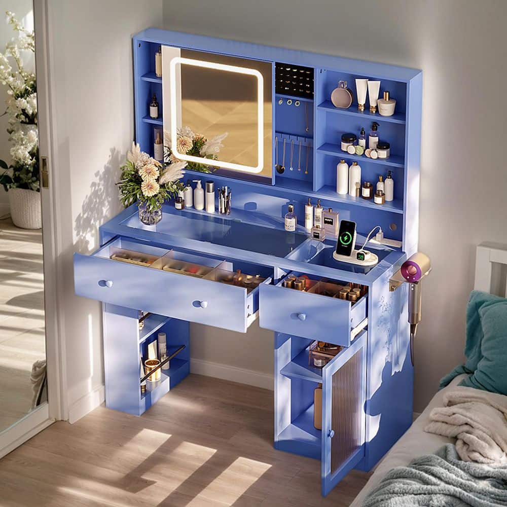 Karl home 1-piece Sophia Purple Particle Board Makeup Vanity Table with ...